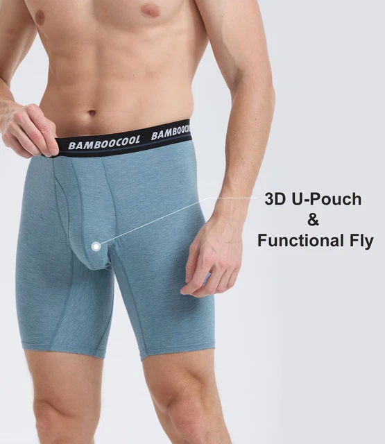 BAMBOO COOL MENS Long Boxer Briefs Performance Long Leg Sports Boxer ...