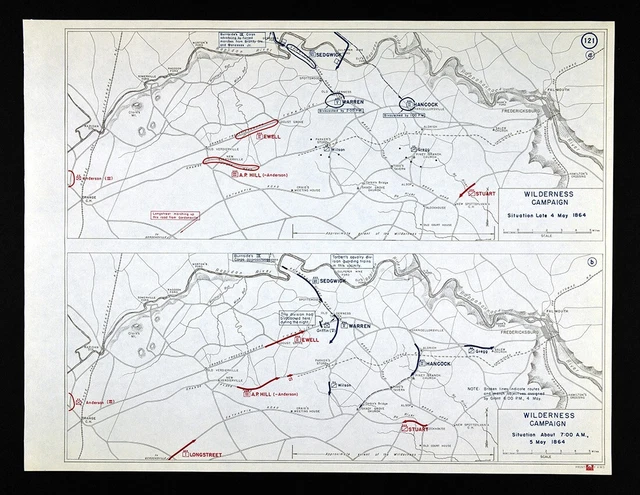 WEST POINT CIVIL War Map Battle of Wilderness Campaign Virginia 7AM May ...