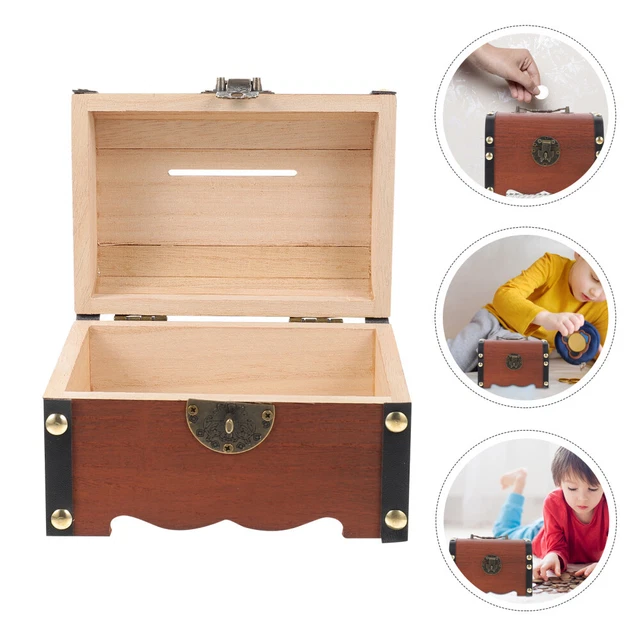 WOODEN PIGGY BANK Treasure Chest for Kids Coin Money Boxes Adults £16. ...