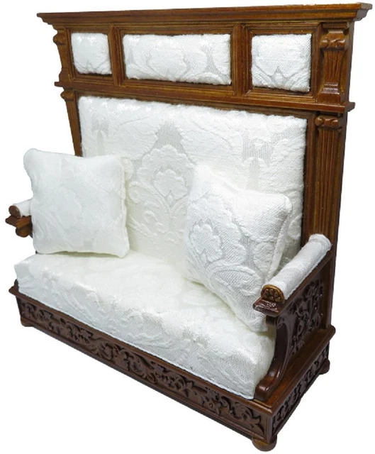 MAISON DE POUPÉES Blanc Noyer Jacobéen Banc & Oreillers JBM Miniature Meuble EUR 135,13 ...