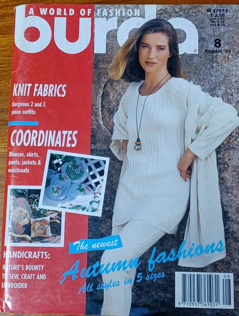 BURDA SEWING MAGAZINE 8/93 Uncut patterns All Styles In 5 Sizes ...