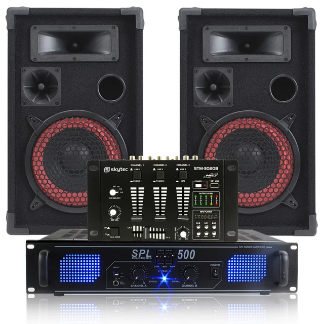 PAIR 8& DJ Party Speakers PA Amplifier and 6-CH Mixer System 500W ...