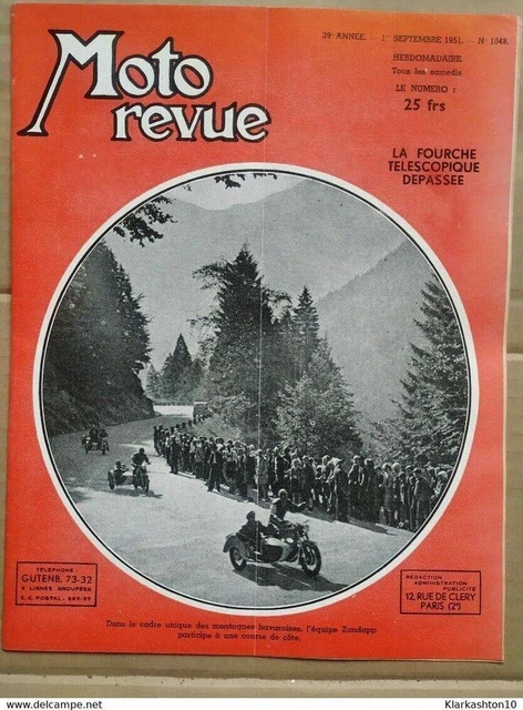 MOTO REVUE N° 1048: La fourche télescopique dépassée/ 1 Septembre 1951 ...