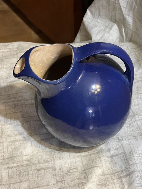 VINTAGE RUMRILL RED Wing Pottery #547 Blue Ball Tilt Pitcher Round Ice ...