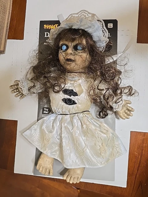 SPIRIT HALLOWEEN DECREPIT Haunted Doll Talking Scary Prop 15" Seasonal ...