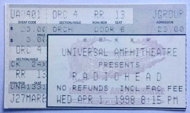 RADIOHEAD ORIGINAL USED Concert Ticket Universal Amphitheatre Los ...