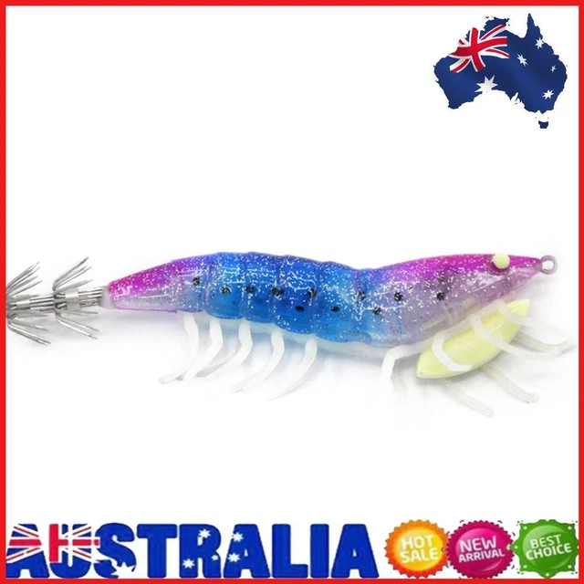 LUMINOUS WOOD SHRIMP Bait Squid Hook Jig Sea Cuttlefish Lures (Purple Blue) EUR 23,36 - PicClick FR