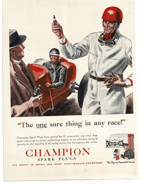 1939 CHAMPION SPARK Plugs race car art Peter Helck artist Vintage Print ...