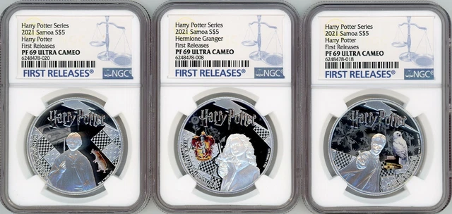 HARRY POTTER 3 x 1oz SILVER PROOF COIN SET 2021 $5 SAMOA NGC PF69 UC FR ...