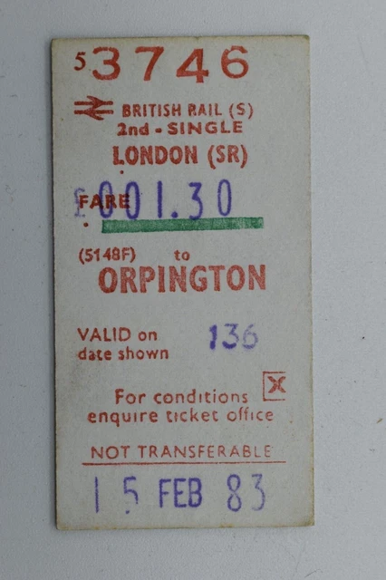 RAILWAY TICKET LONDON to Orpington 2nd class BR #3746 EUR 4,28 - PicClick IT