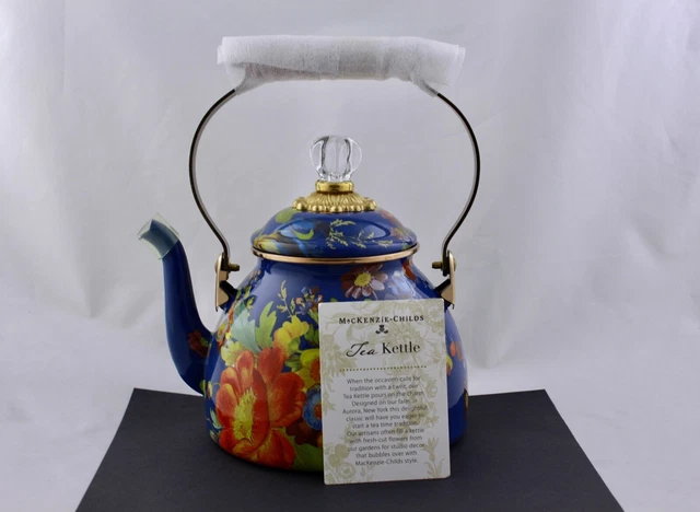 MACKENZIE-CHILDS FLOWER MARKET Blue Two-Quart Tea Kettle - New £123.93 ...