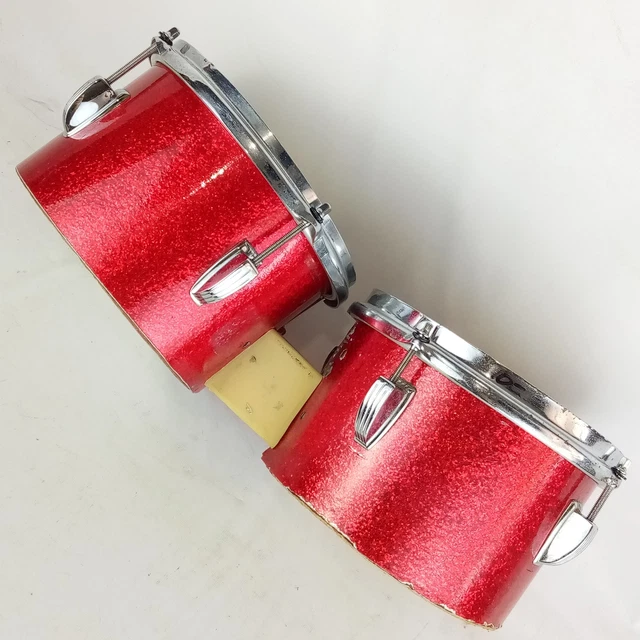 LUDWIG BONGO DRUMS 5.5x8"Red Sparkle Set Vintage 60s/80s 3ply/6ply ...
