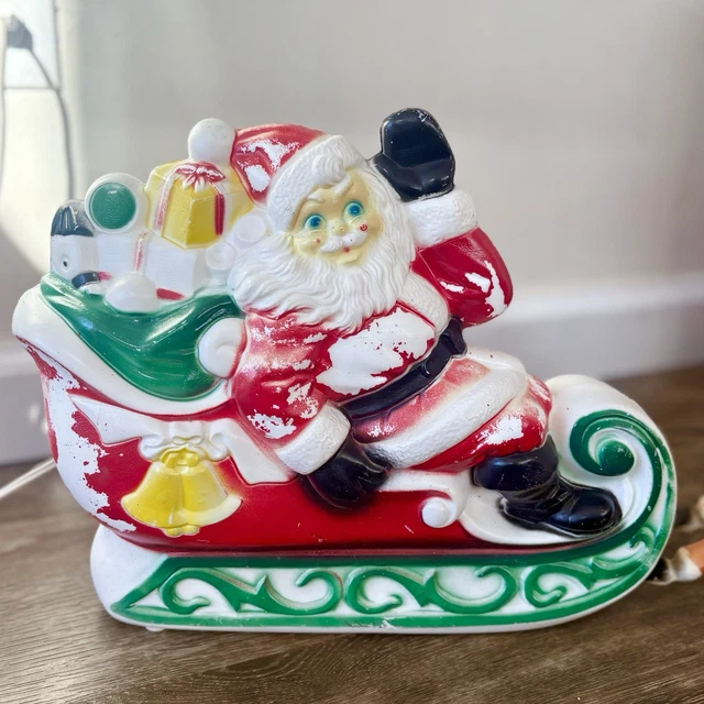 VINTAGE 1970 EMPIRE Santa's Sleigh and 2 Reindeer Lighted Blow Mold ...