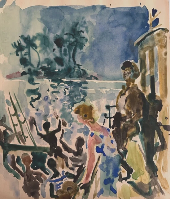 ANTIQUE DRAWING VISION Party Boat Isle Illustration Jean Terles Art ...