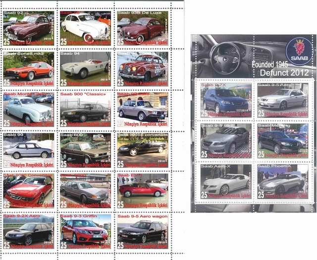 STAMP SHEET+BLOCK SAAB Car company producer Naxcivan issue 2018 £9.44 ...