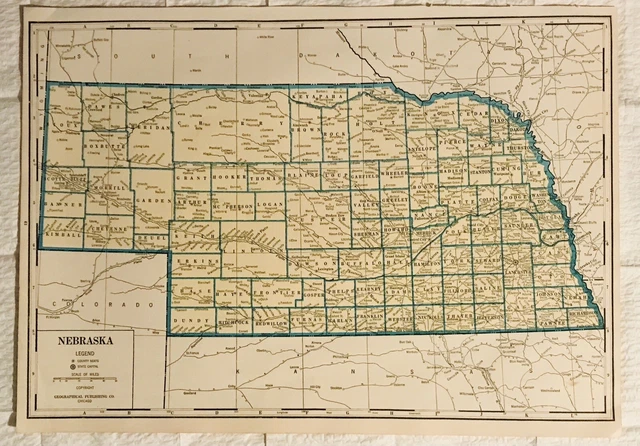 LARGE 1937 GEOGRAPHICAL Publishing Co. Commercial Map Of NEBRASKA, Ship ...