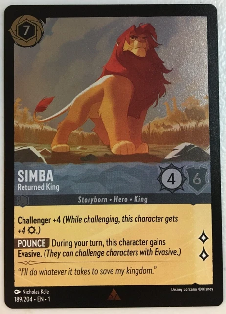 SIMBA 2023 DISNEY Lorcana Rare Storyborn Hero King Steel Ink Foil 189/ ...