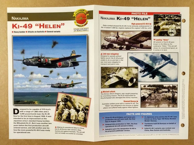 NAKAJIMA KI-49 HELEN Heavy Bomber Aircraft specs photos info sheet £9. ...