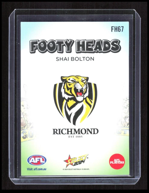 AFL 2024 SELECT Footy Heads Richmond Shai Bolton FH67 Football Sport CB ...