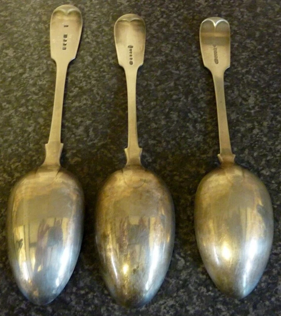 ANTIQUE GEORGIAN HM SILVER PLATED DESERT SPOONS x3 VERY GOOD CONDITION ...