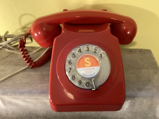 VINTAGE RETRO GPO Cherry Red 746F Rotary Dial Landline TELEPHONE 60s ...