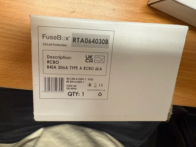 FUSEBOX RTA064030B TYPE-A 40Amp RCBO Single Pole+N TripType-B 40A 6kA 30mA £5.21 - PicClick UK