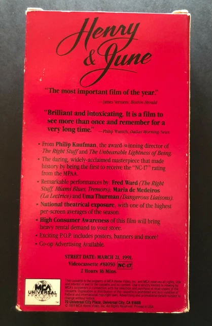 HENRY & JUNE VHS Screening Cassette - RARE $10.50 - PicClick CA