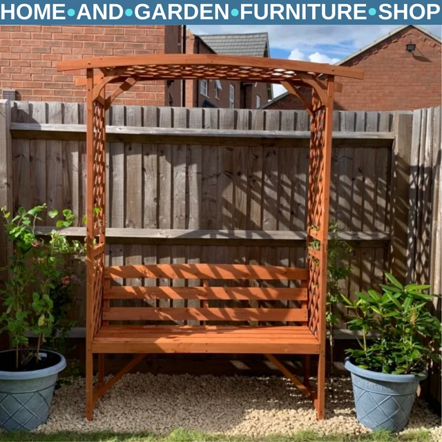 WOODEN GARDEN ARBOUR Bench Seat Trellis Pergola Roses Plants Climbing ...