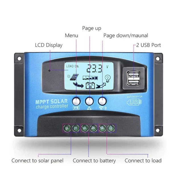 SOLAR LADEREGLER 12V-24V 100A MPPT Solar Photovoltaik Laderegler Daul USB Regler EUR 21,99 ...
