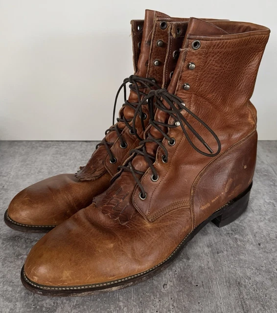 VINTAGE JUSTIN LACE Up Ropers Boots Western Rodeo Made in USA Men’s 13 ...