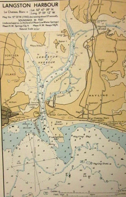 1943 WW2 D DAY Admiralty Map Chart LANGSTONE HARBOUR ref:75 EUR 16,87 ...