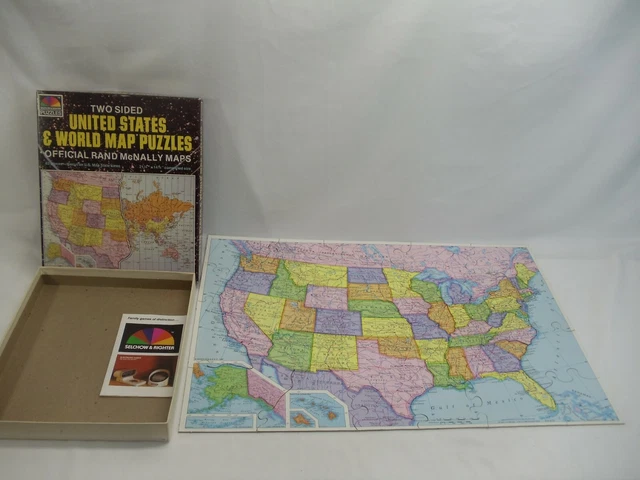 VTG SELCHOW RIGHTER two sided United States world map puzzle - complete ...