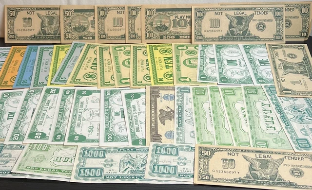 VTG. PLAY TOWN Bullwinkle’s Bank Game Kids Paper Money 46 Pieces FREE ...