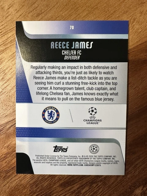TOPPS 2025-26 FLAGSHIP UCC Reece James Chelsea FC Base Team Logo Broder ...