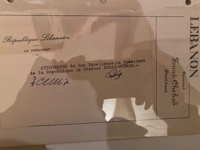 AUTOGRAPH: FRENCH ARABIC- Lebanon President Général Fouad Chehab- Very ...