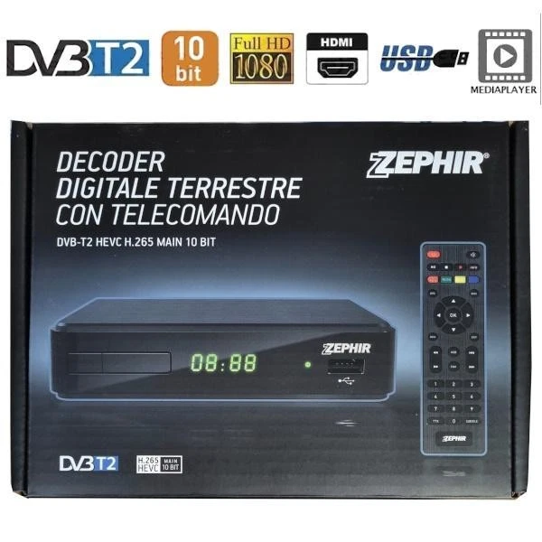 ZEPHIR DVB -T2 Hevic H265 10b. Decoder Digitale Terrestre DVB-T2 Full HD Nero T2 EUR 39,90 ...
