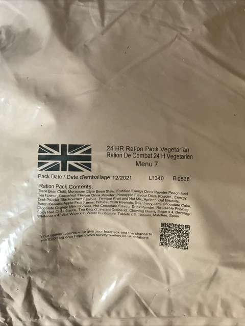 BRITISH ARMY RATION Pack 24 Hour. Menu 7. £8.00 - PicClick UK