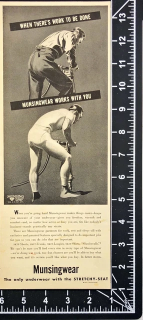 1943 MUNSINGWEAR MEN'S Undewear Man Using Jack Hammer in Underwear ...