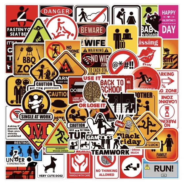 STICKERBOMB 50 WARNZEICHEN Verbot Achtung Lustig Aufkleber Sticker Auto ...