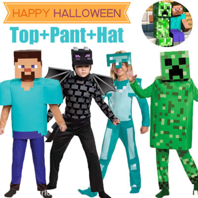 KID BOYS MINECRAFT Creeper Cosplay Costume Jumpsuit Halloween Party ...