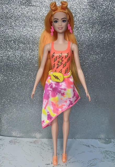 BARBIE COLOR REVEAL Neon Tie Dye Fashion Orange Hair Doll COMPLETE RARE ...