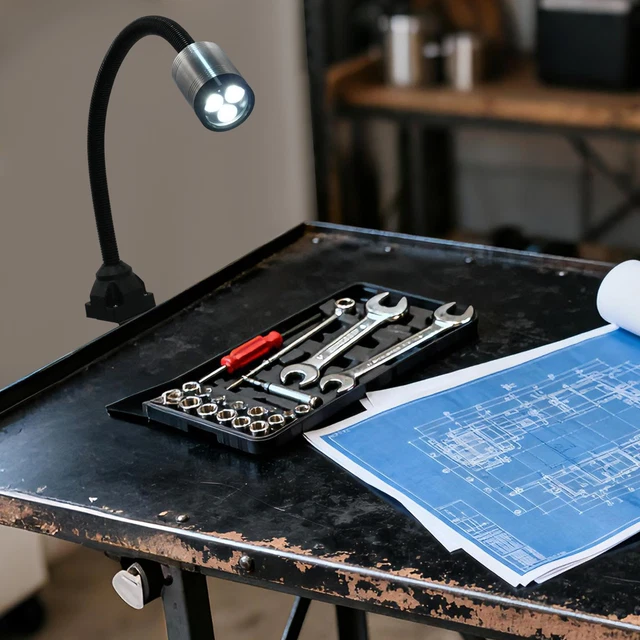 FLEXIBLE LED WORK Bench Light Workshop Inspection Lamp + Fixed Base ...