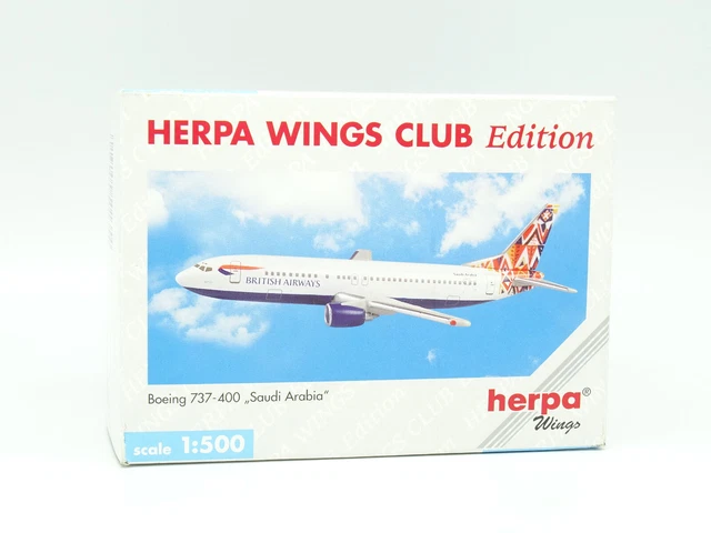 HERPA AEREO AIRLINES 1/500 - Boeing 737 400 Britannici Airways Arabia Saudita EUR 58,82 ...