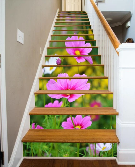 3D PINK FLOWER 161NA Stair Risers Decoration Photo Mural Decal ...