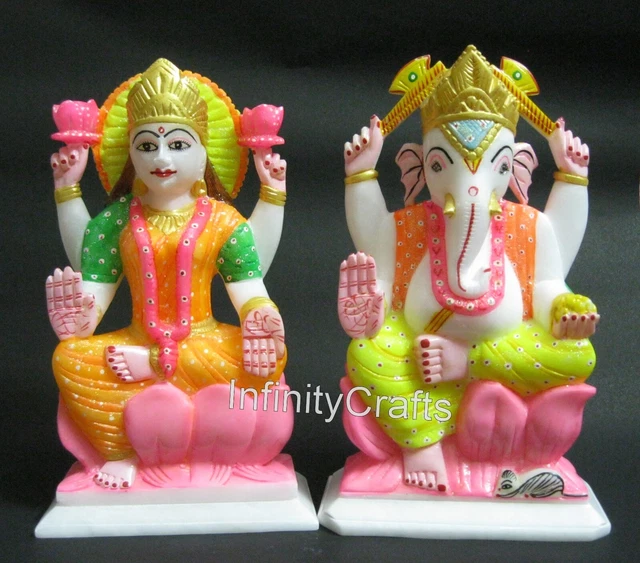 STATUE DE LORD Ganesha Ji Et Mata Laxmi Ji En Marbre Blanc De 6,5 ...