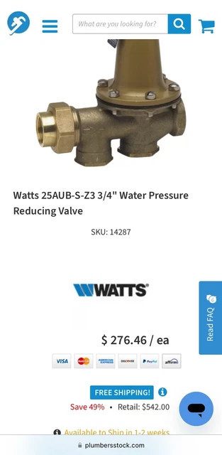 WATTS 25AUB-Z3 3/4 in. Water Pressure Reducing Valve £67.66 - PicClick UK