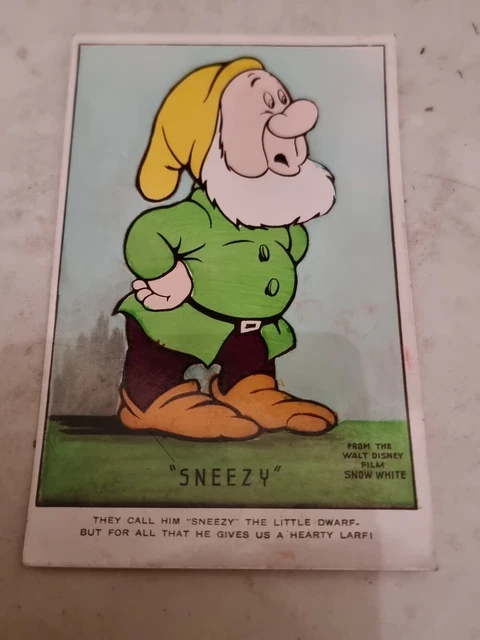 POSTCARD. WALT DISNEYS Snow White and Seven Dwarfs. 'Sneezy'. Vintage ...