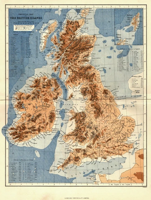 ANTIQUE COLOUR MAP British Isles Physical Map 1878 £18.50 - PicClick UK
