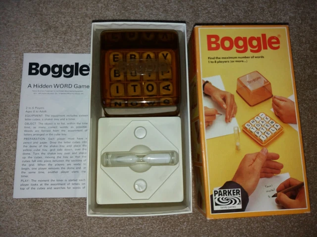 VINTAGE BOGGLE WORD Game 1978 - Palitoy Parker Letters Cubes Timer £9. ...