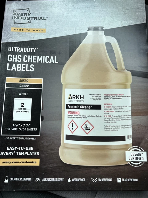 AVERY EASY PEEL UltraDuty GHS Chemical Labels Laser 4 3/4 x 7 3/4 White ...